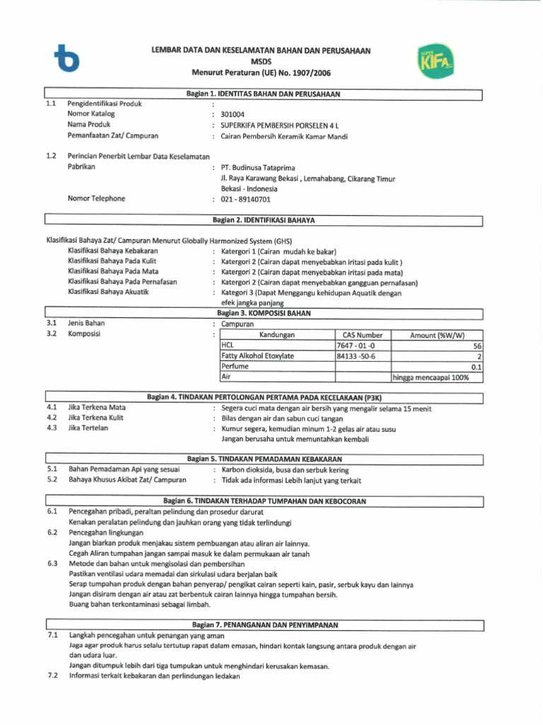 Msds Sp Kifa Porselen | PDF