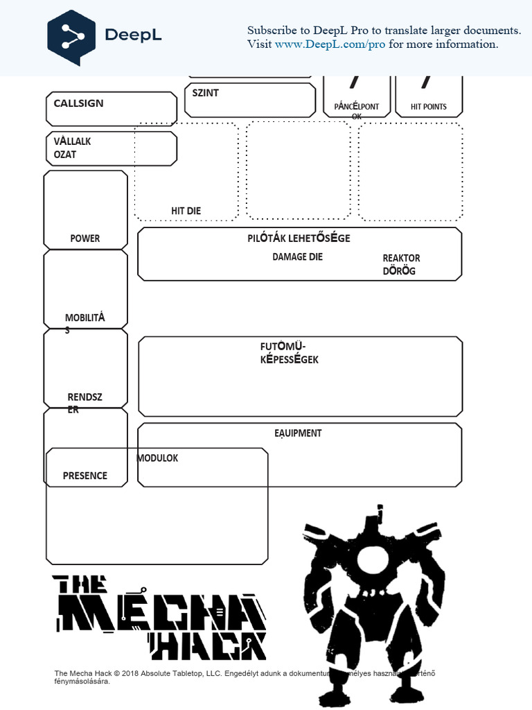 The Mecha Hack - Character Sheet (2018) hu | PDF
