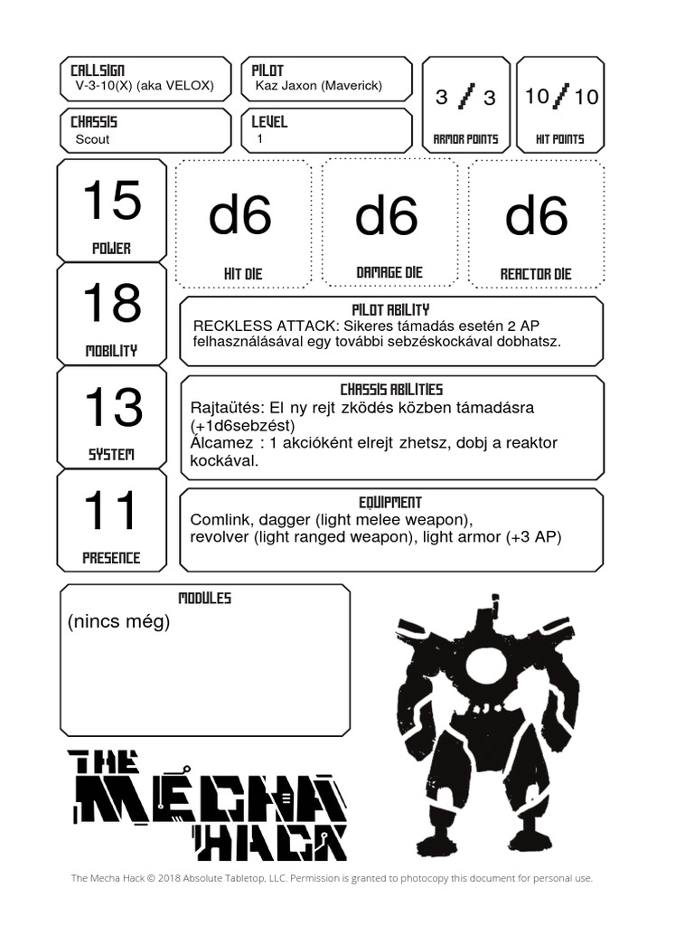 Mecha Hack Character Sheet Guide | PDF | Tabletop Games | Role Playing ...