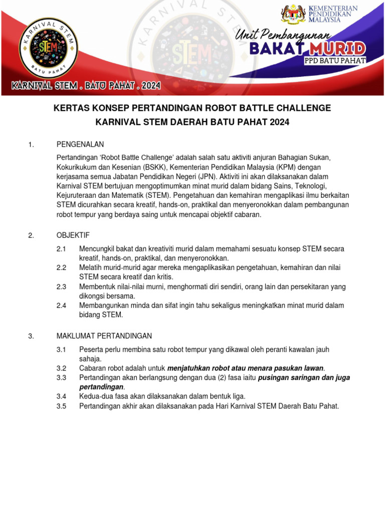 KERTAS KONSEP PERTANDINGAN ROBOT BATTLE CHALLENGE BATU PAHAT FINAL | PDF