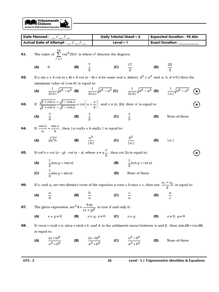 Trigonometry DTS-5 | PDF | Trigonometric Functions | Complex Analysis