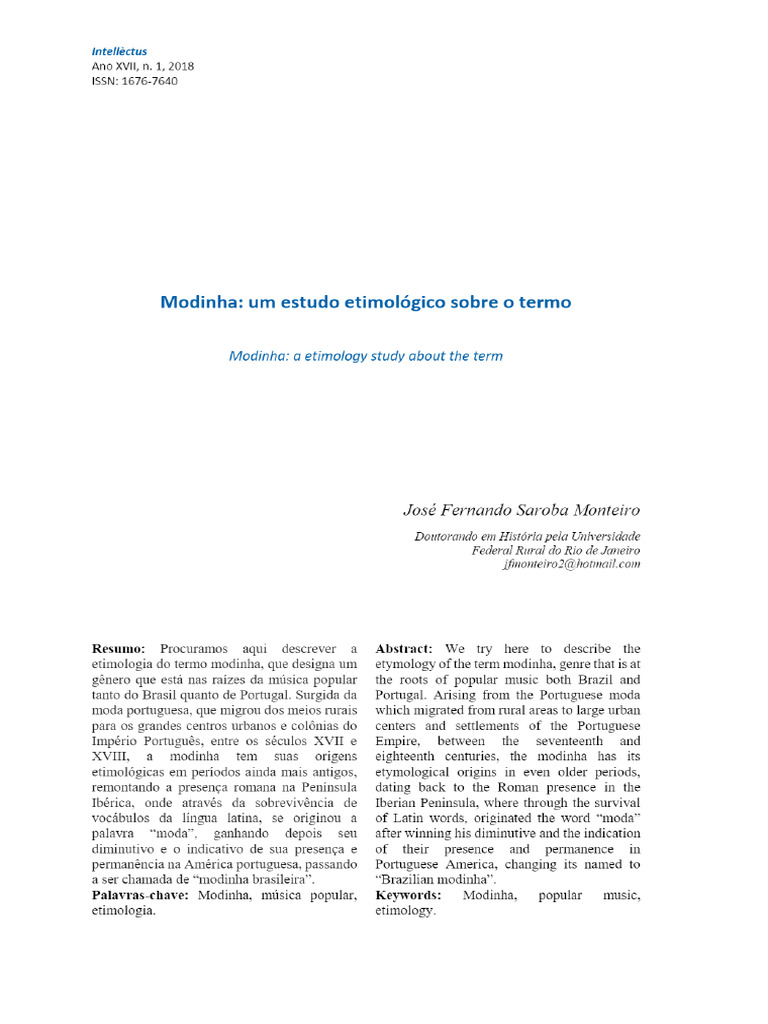 Vista do Modinha_ Um estudo etimológico sobre o termo | PDF