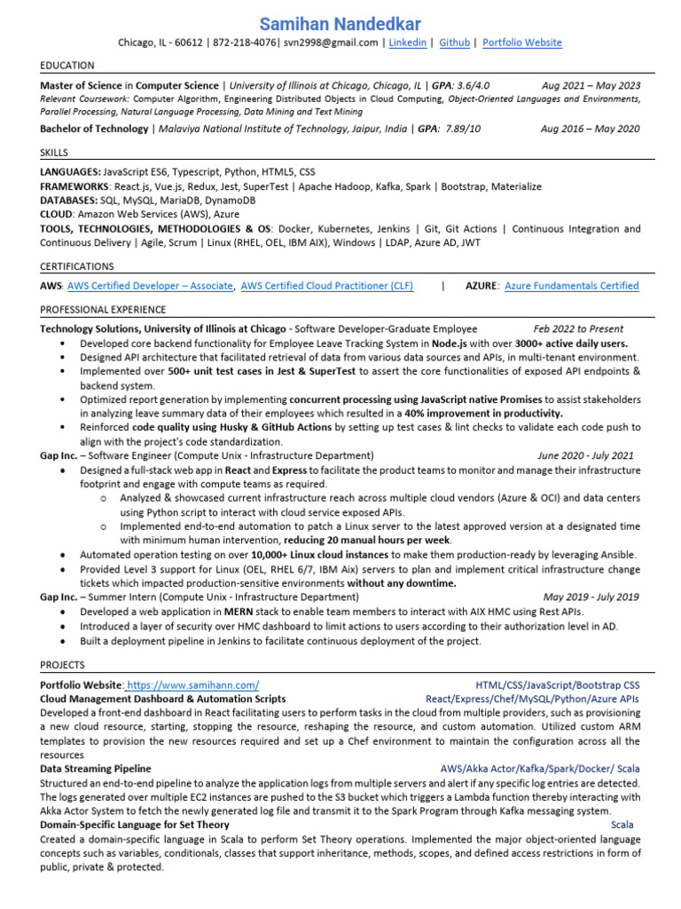 Samihan_Resume | PDF | Cloud Computing | Scala (Programming Language)