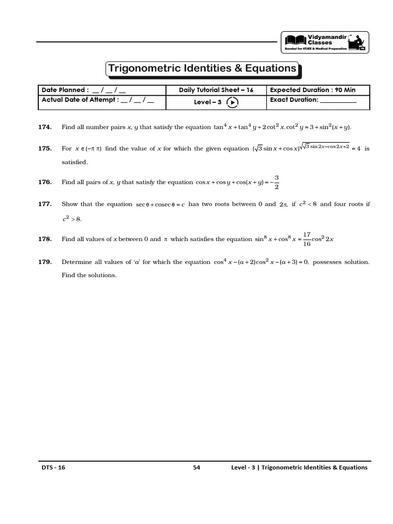 Trigonometry Level-3 DTS-16 | PDF