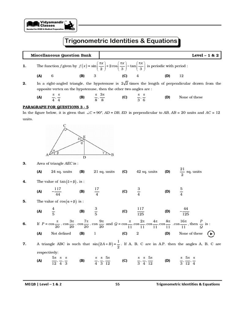 Trigonometry Miscellaneous Question Bank | PDF | Geometry | Algebra