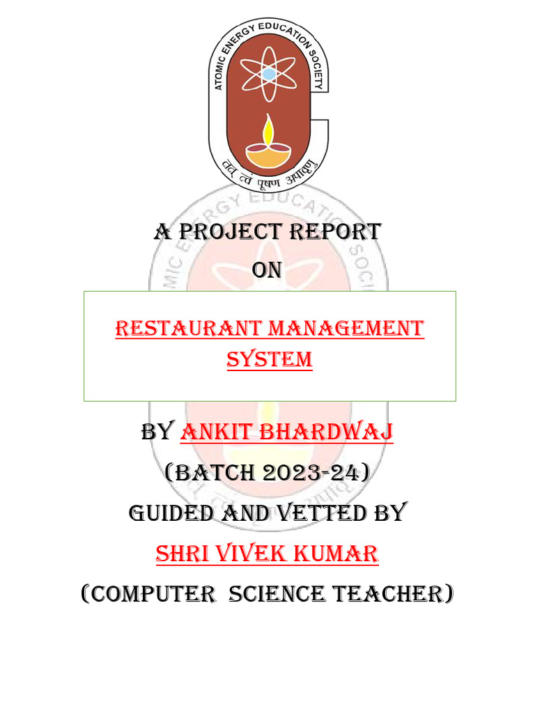 Restaurant Management System Project Report | PDF | Python (Programming Language) | Software