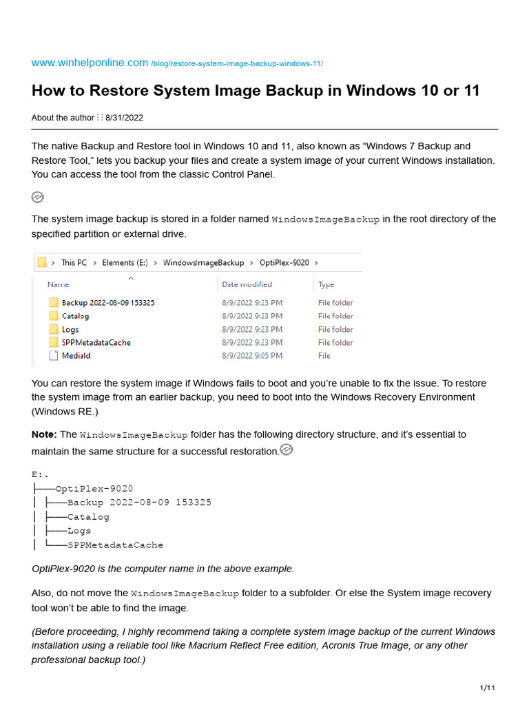 How To Restore System Image Backup in Windows 10 or 11 | PDF | Backup ...