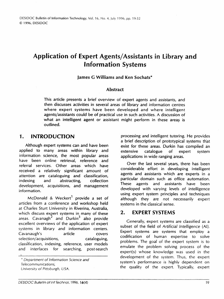 Expert Agents in Library Systems | PDF | World Wide Web | Internet & Web