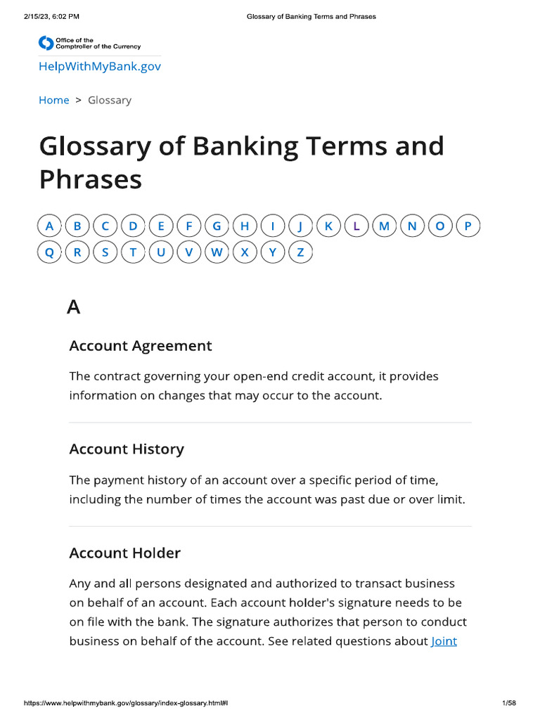 Glossary of Banking Terms and Phrases | PDF