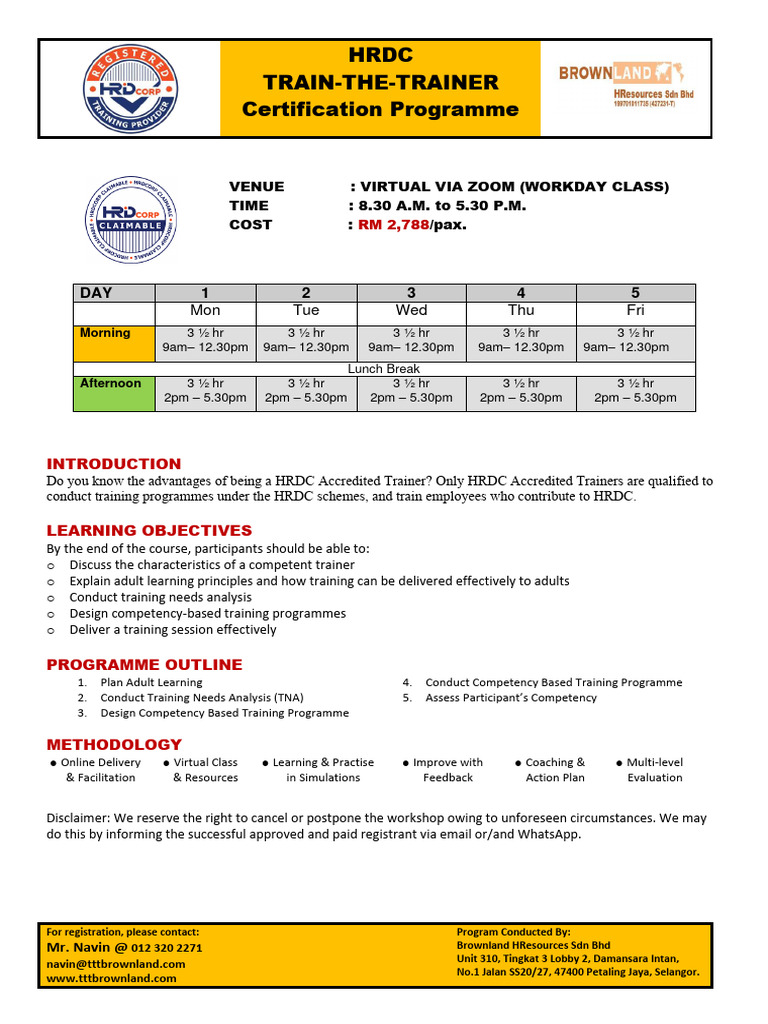 00 HRDC TTT - Leaflet (Workday Class) | PDF | Learning | Behavior Modification