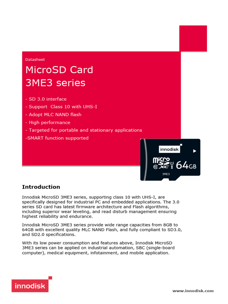 Innodisk Industrial MicroSD 3ME3 Datasheet-2 | PDF | Flash Memory | Computing