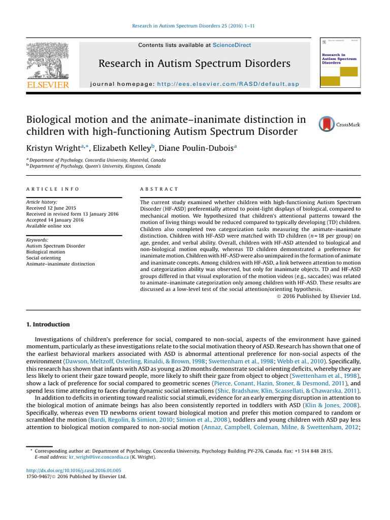 Biological Motion and The Animate-Inanimate Distinction in Children ...