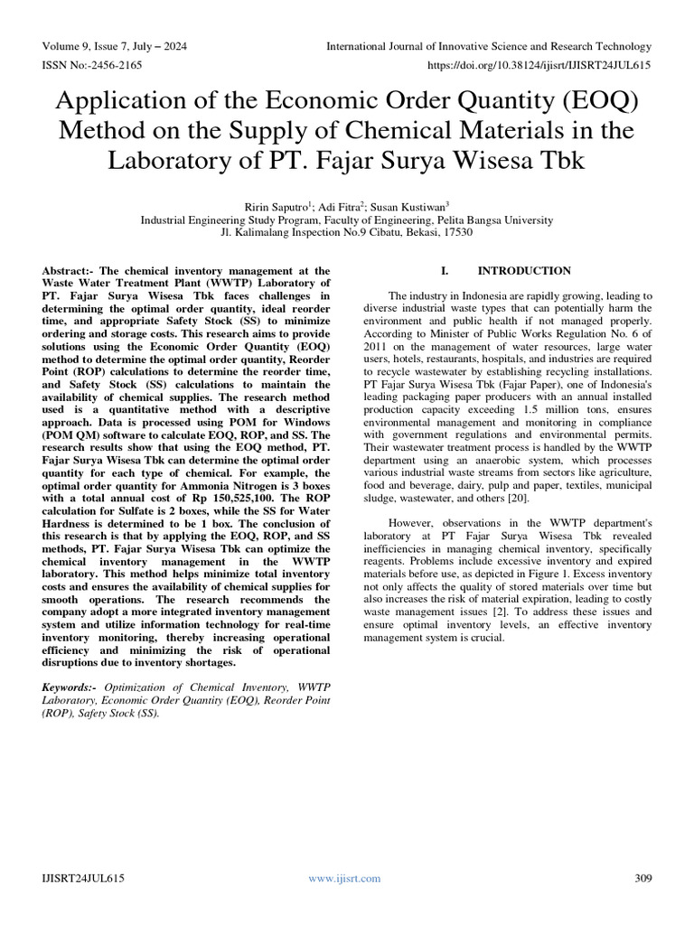 EOQ Method for Chemical Inventory Optimization | PDF | Inventory ...