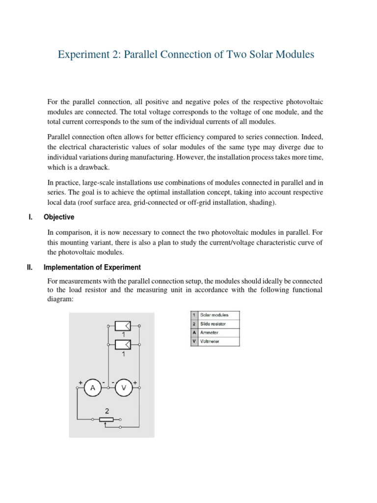 Experiment 2 Parallel Connection of Two Solar Modules | PDF | Solar ...