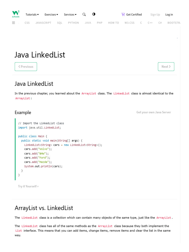 Java LinkedList | PDF | Bootstrap (Front End Framework) | Computer Programming