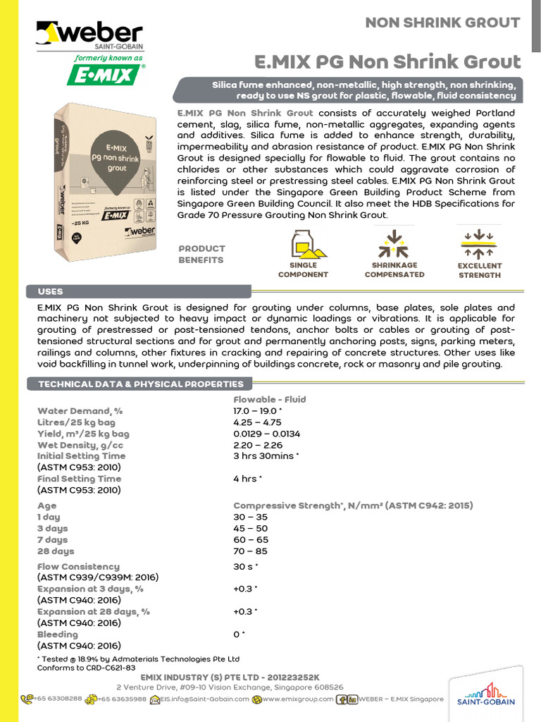 E.MIX PG Non Shrink Grout Overview | PDF | Concrete | Prestressed Concrete
