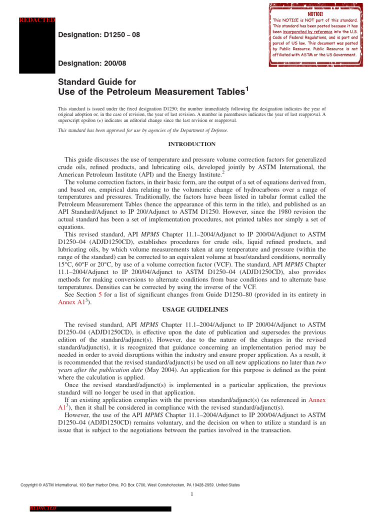 Astm D1250 08 | PDF | Gasoline | Jet Fuel