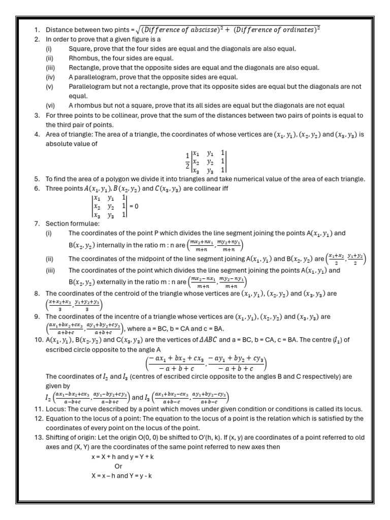 Review Of System Of Rectangular Co Ordinates Pdf Area Triangle