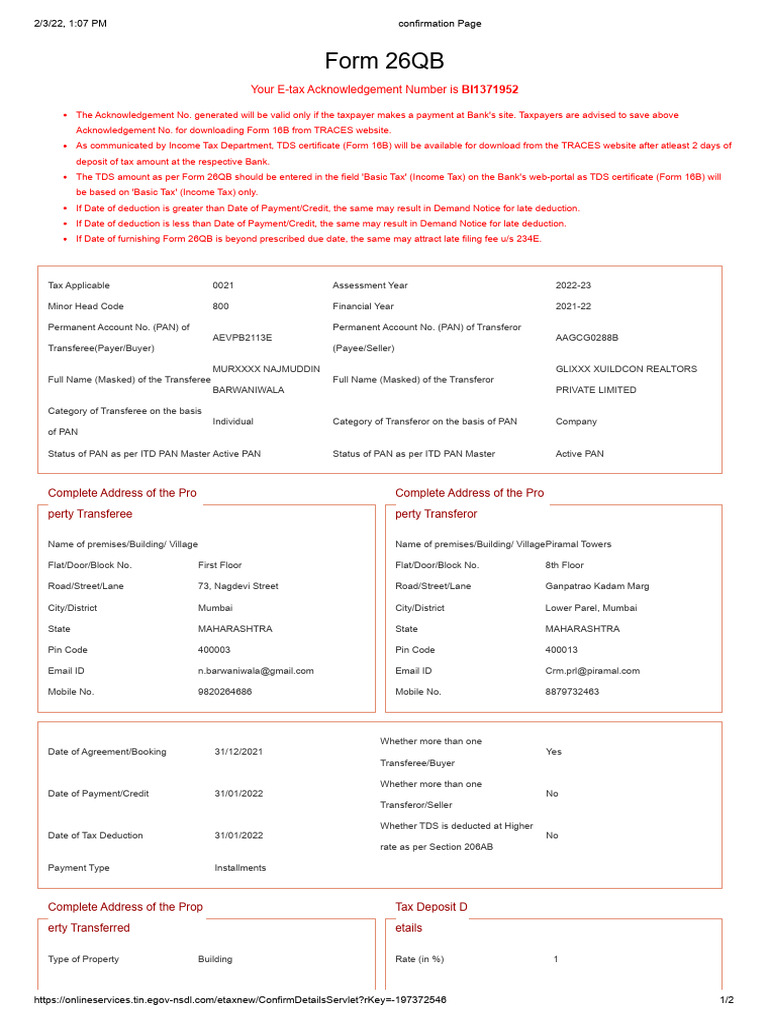 Form 26QB | PDF | Payments | Taxes