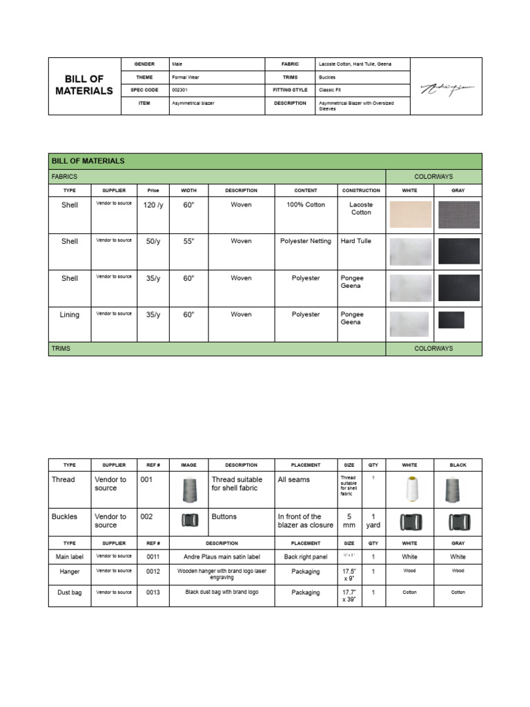 Retaso Blazer Techpack | PDF | Textiles | Packaging And Labeling