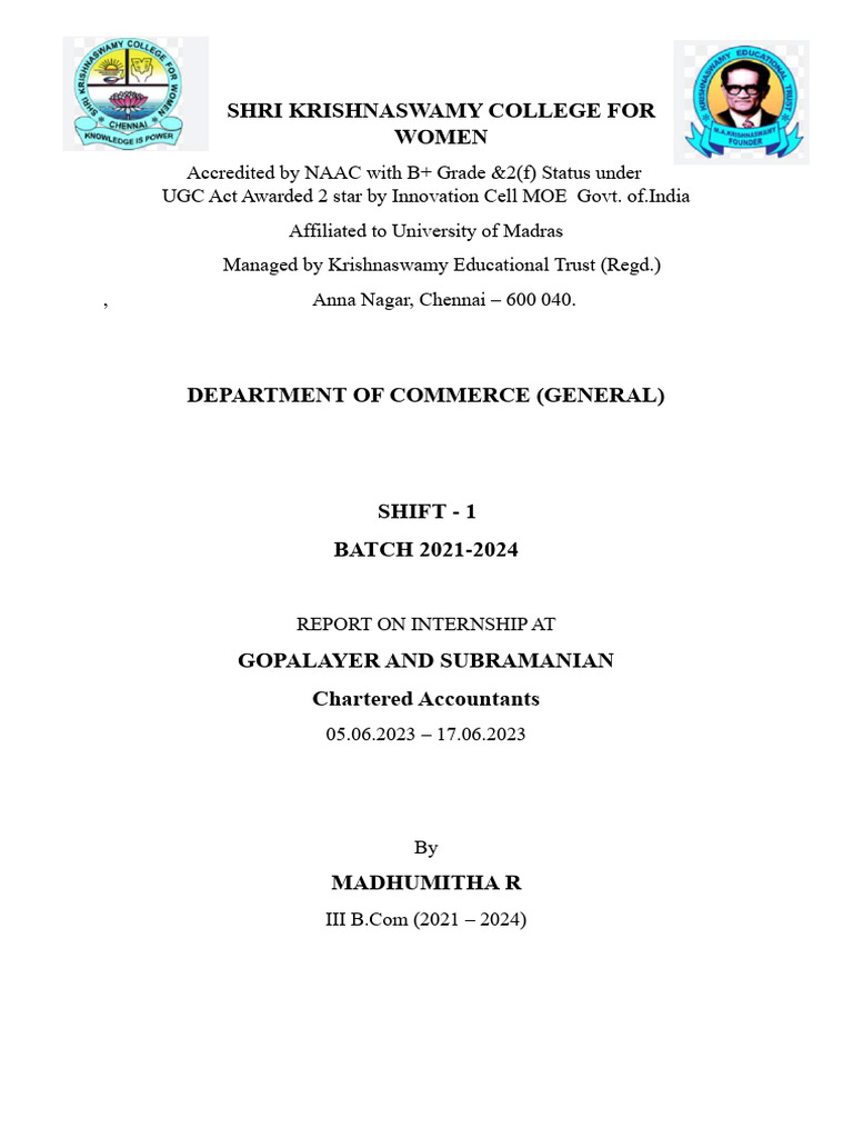 R Madhumitha - Internship Project Report (1) - 114728 | PDF | Audit | Accounting