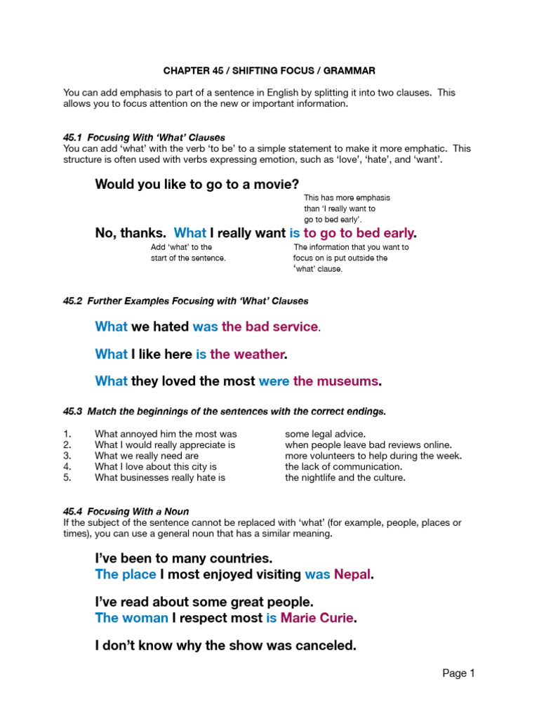 Chapter 45 - Shifting Focus - Grammar | PDF | Sentence (Linguistics ...