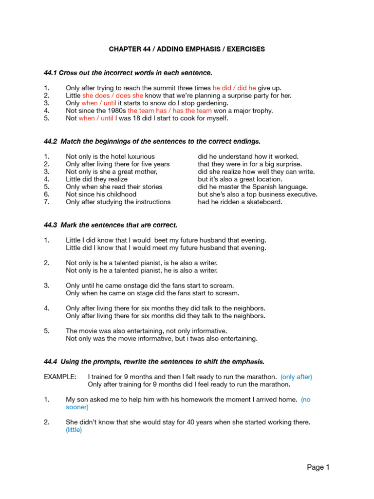 Chapter 44 - Adding Emphasis - Exercises | PDF | Language Arts & Discipline