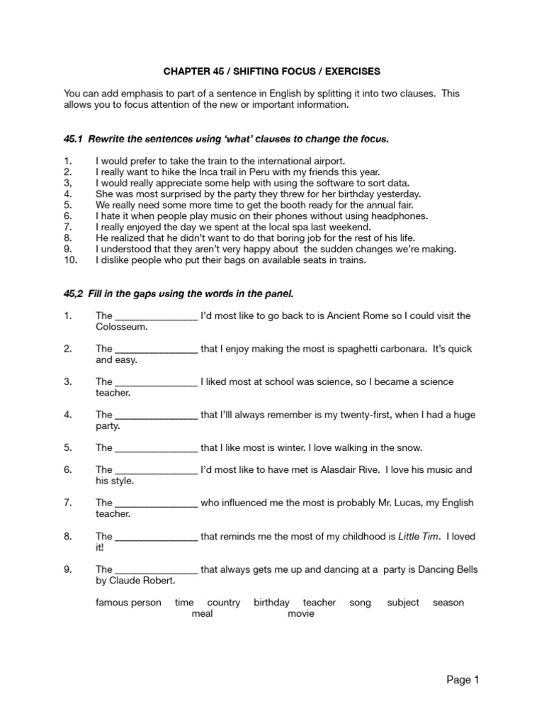 Chapter 45 - Shifting Focus - Exercises | PDF