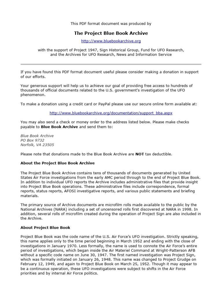 Project Blue Book Archive | PDF | National Archives And Records ...