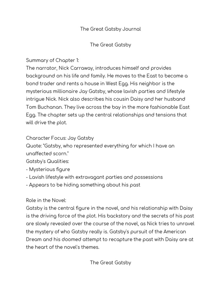 The Great Gatsby Journal | PDF | The Great Gatsby