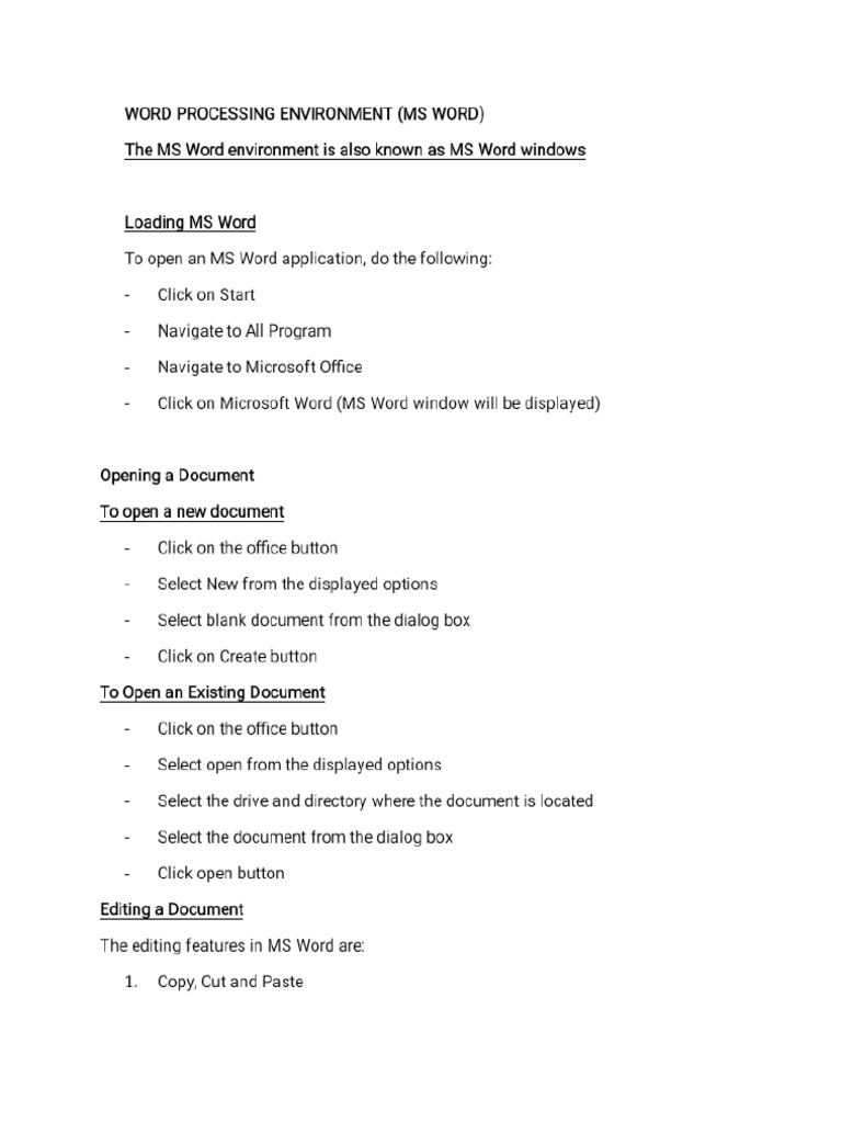 Word Processing Environment | PDF