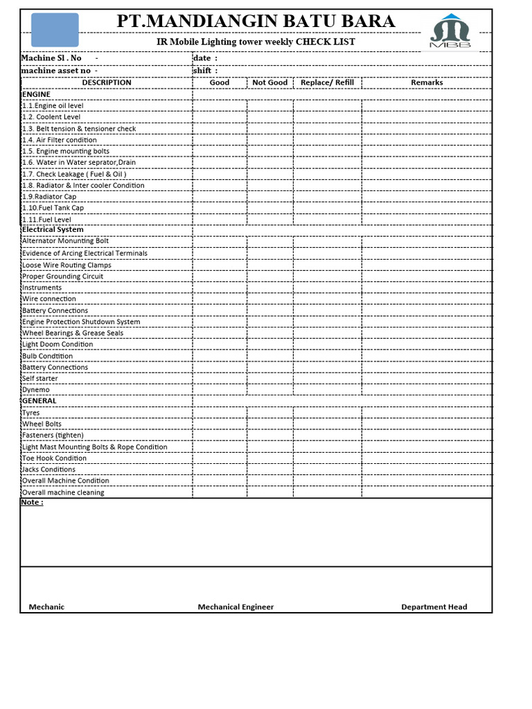 Tower Lighting Daily Check_list | PDF