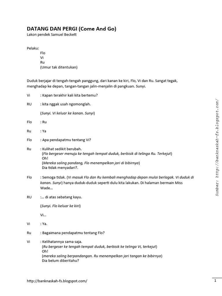 Datang Dan Pergi (Samuel Beckett) | PDF | Seni & Disiplin Bahasa