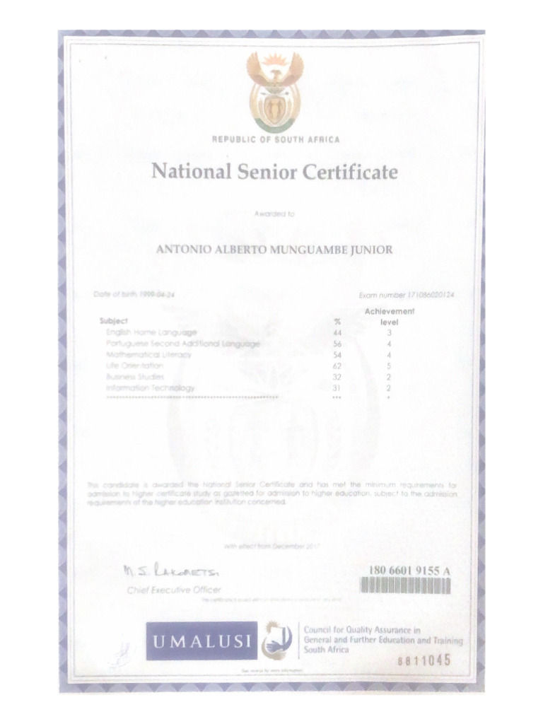 National Senior Certificate | PDF