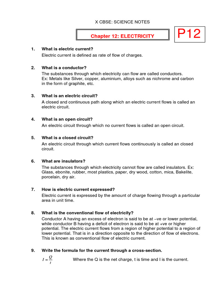 10 CBSE Physics CHP 12 Electricity | PDF | Electrical Resistivity And Conductivity | Electrical ...