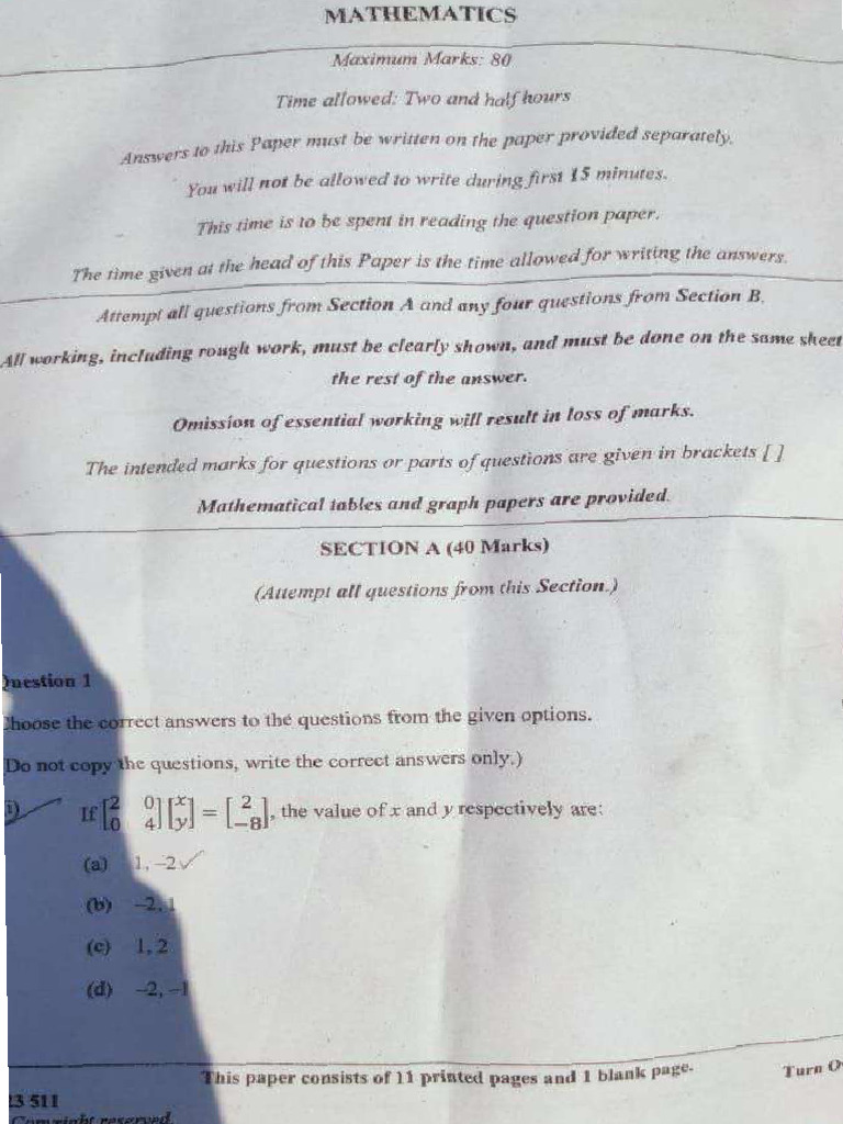 ICSE Class 10 Maths Question Paper 2023 | PDF