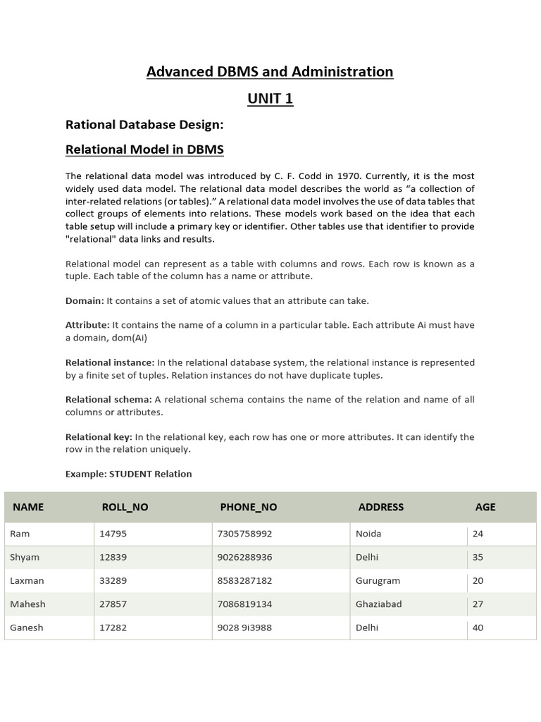 ADBM-UNIT-I | Download Free PDF | Relational Model | Database Index