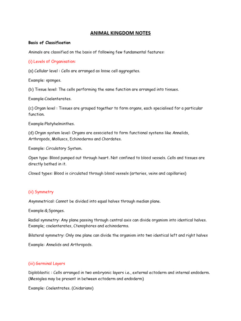 Animal Kingdom Notes New | PDF | Sponge | Biology