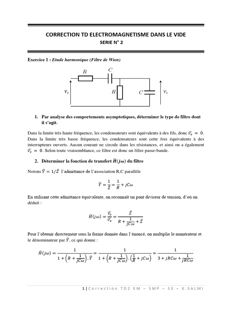 Correction TD 2 | PDF | Inducteur | Filtre (électronique)