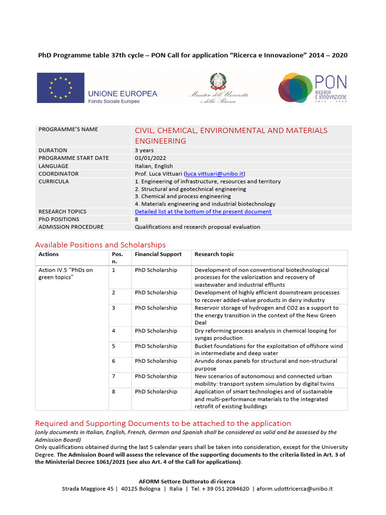 37 - PHD Programme Table PON ...