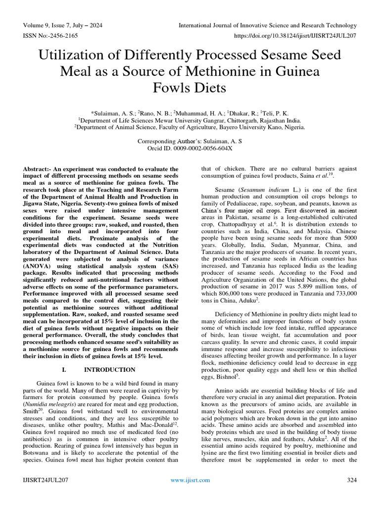 Utilization of Differently Processed Sesame Seed Meal As A Source of ...