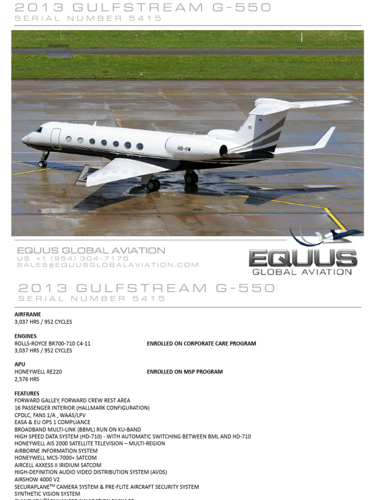 2013 Gulfstream G550 SN 5415 Speq ( | PDF | Avionics | Aircraft