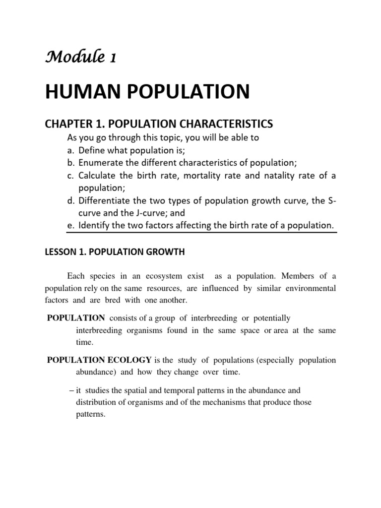 Topic 1 - Population Characteristics | PDF | Population | Birth Rate