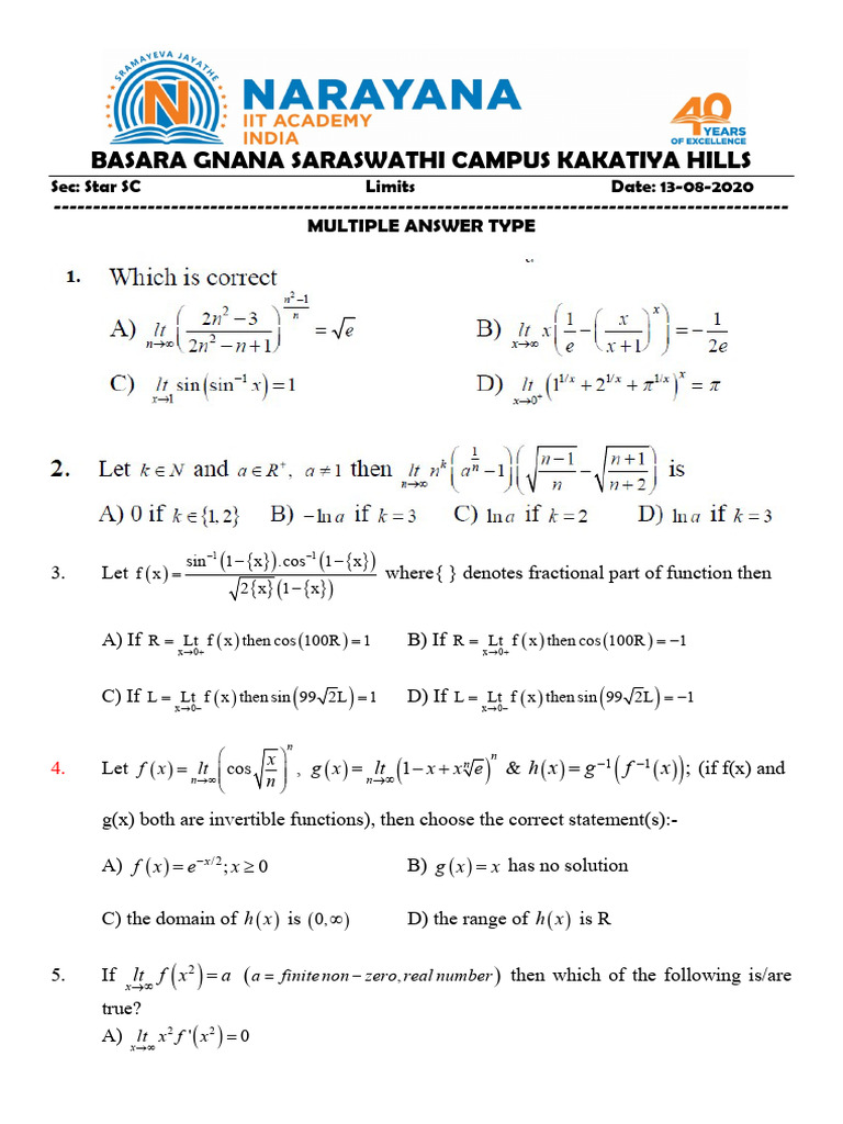 Limits 13-08-2020 | PDF | Complex Analysis | Elementary Mathematics