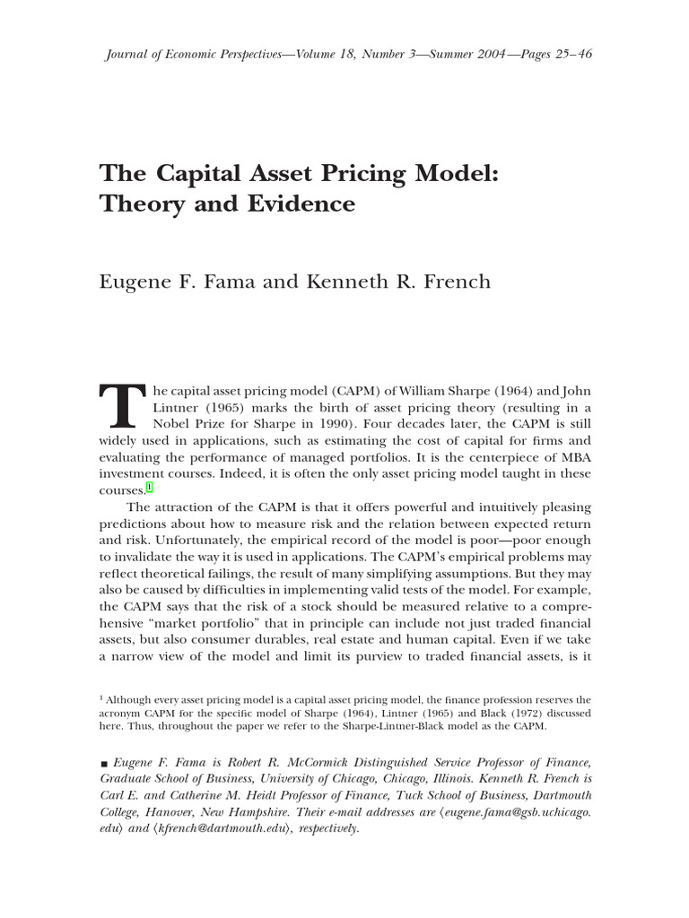 XIII The-Capital-Asset-Pricing-Model-Theory-And-Evidence | PDF ...