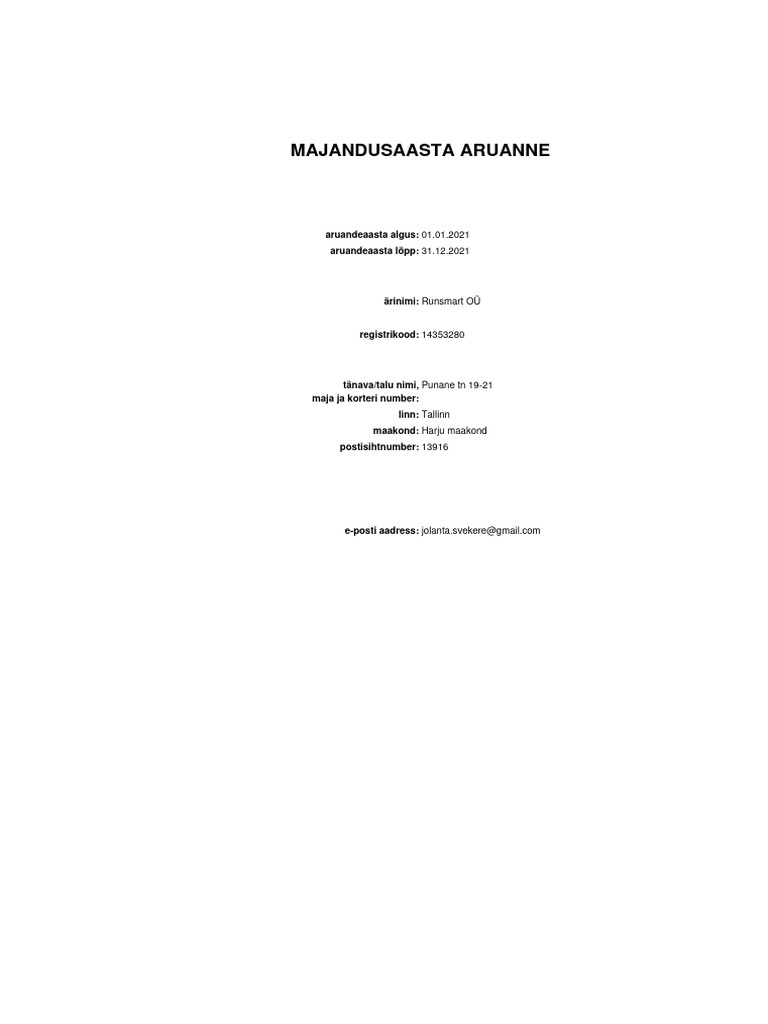 Runsmart OU-Aruanne 2021 | PDF