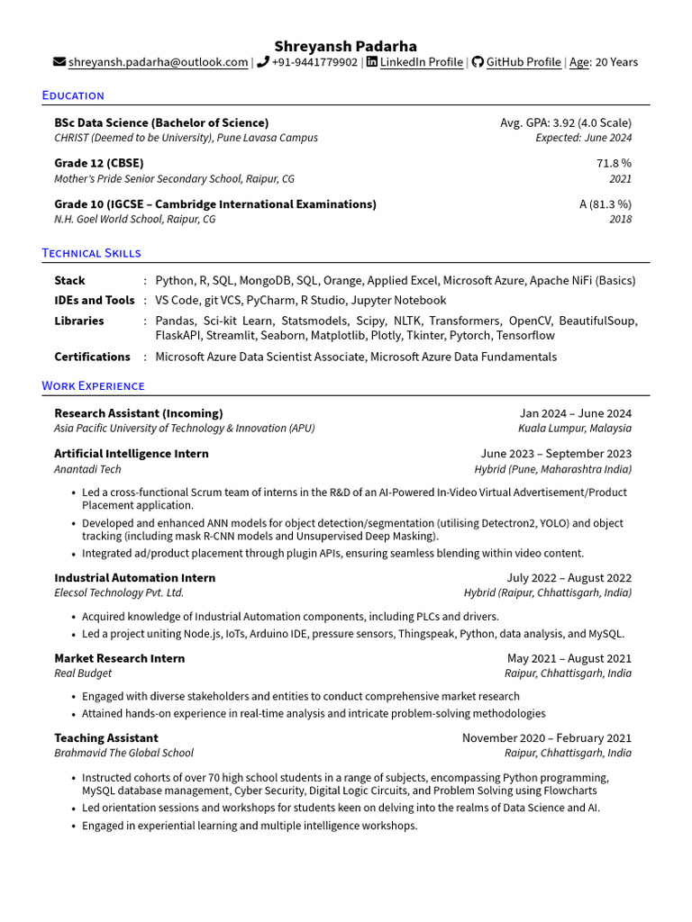 Shreyansh Padarha CV | PDF | Machine Learning | Artificial Intelligence