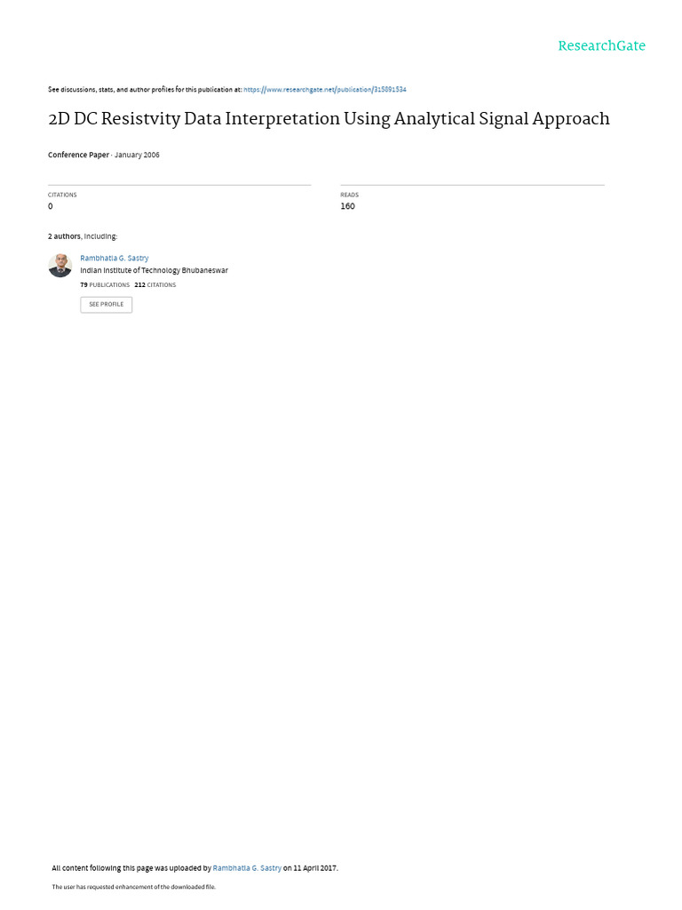 2D DC Resistvity Data Interpretation Using Analytical Signal Approach ...