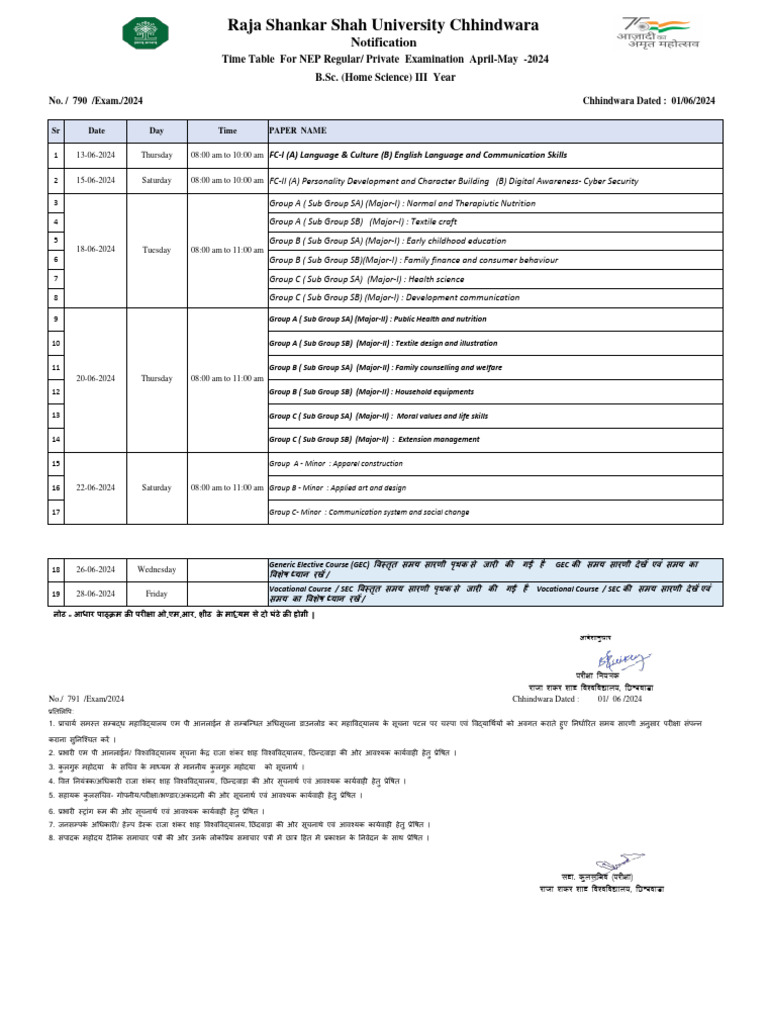 NEP-BHSC-III-Year-Time-Table-2024 | PDF