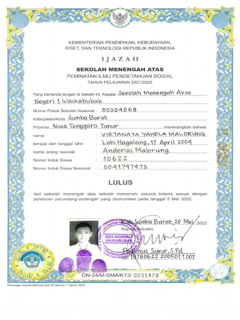 Ijasah Dan Rapot Semester 1-5 | PDF